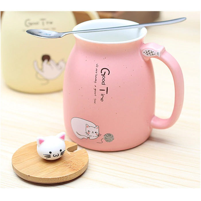 Heat-resistant Cute Cat Cup with Lid & Spoon – Sallye Shop