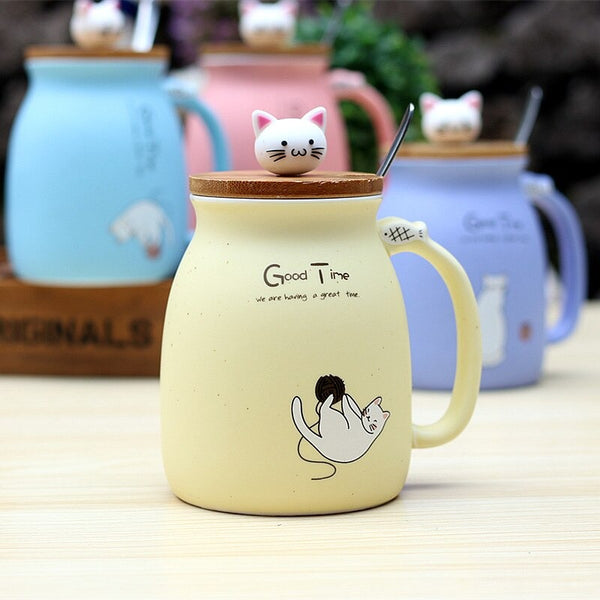 Heat-resistant Cute Cat Cup with Lid & Spoon – Sallye Shop
