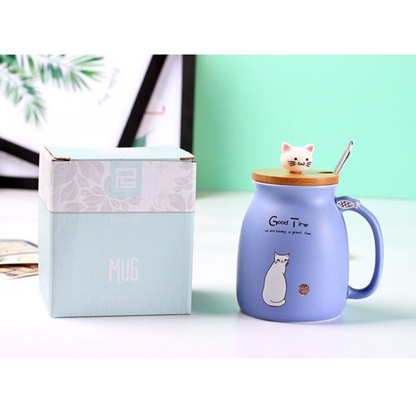 Heat-resistant Cute Cat Cup with Lid & Spoon – Sallye Shop