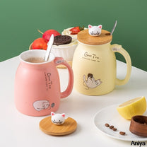 Heat-resistant Cute Cat Cup with Lid & Spoon – Sallye Shop